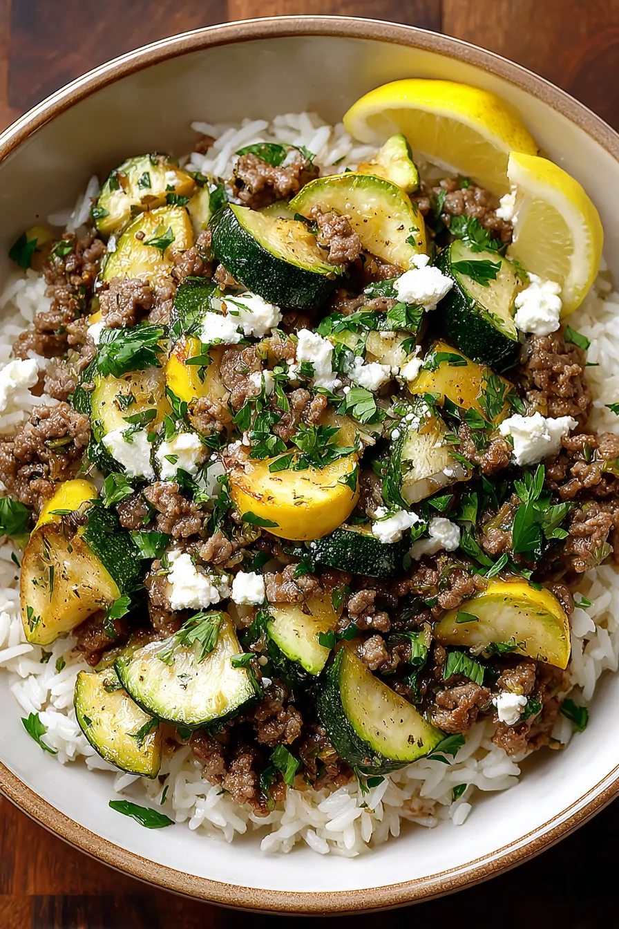Greek-Style Beef And Zucchini Rice Bowl – Cooking With Martha